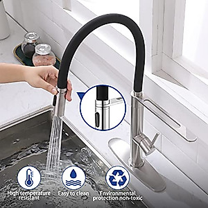 Deseegoal Kitchen Faucet with Silicone Tube, Single Handle Sink Faucet, 360° Rotatable High Arc Single Hole Kitchen Sink Faucet Brushed Nickel, 304 Stainless Steel, 17.7 Inch High