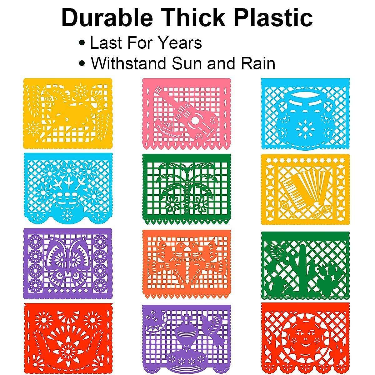 3 Packs Mexican Banners, 66 Ft(22ft x 3) Papel Picado Banner, Large Plastic Mexican Fiesta Banners Cinco de Mayo Party Fiesta Decorations Mexican Themed Birthday Party Supplies 12 Patterns with String