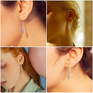 Silvora Celtic Knot Drop Earrings Heart Birthstone Dangle Earrings for Women Sterling Silver Jewelry March Birthstones