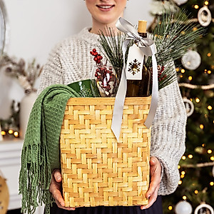 Stratton Home Decor Modern Farmhouse Woven Wall Basket with Faux Leather Handle - Stylish Storage for Books, Magazines, Blankets - Rustic Accent Piece for Living Room, Bedroom, Entryway, Hallway