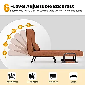 S AFSTAR Safstar Convertible Sofa Bed Sleeper Chair, Folding Sofa Arm Chair with Pillow and 5 Position Adjustable Backrest, Full Padded Lounger Couch Bed for Home/Office (Coffee)