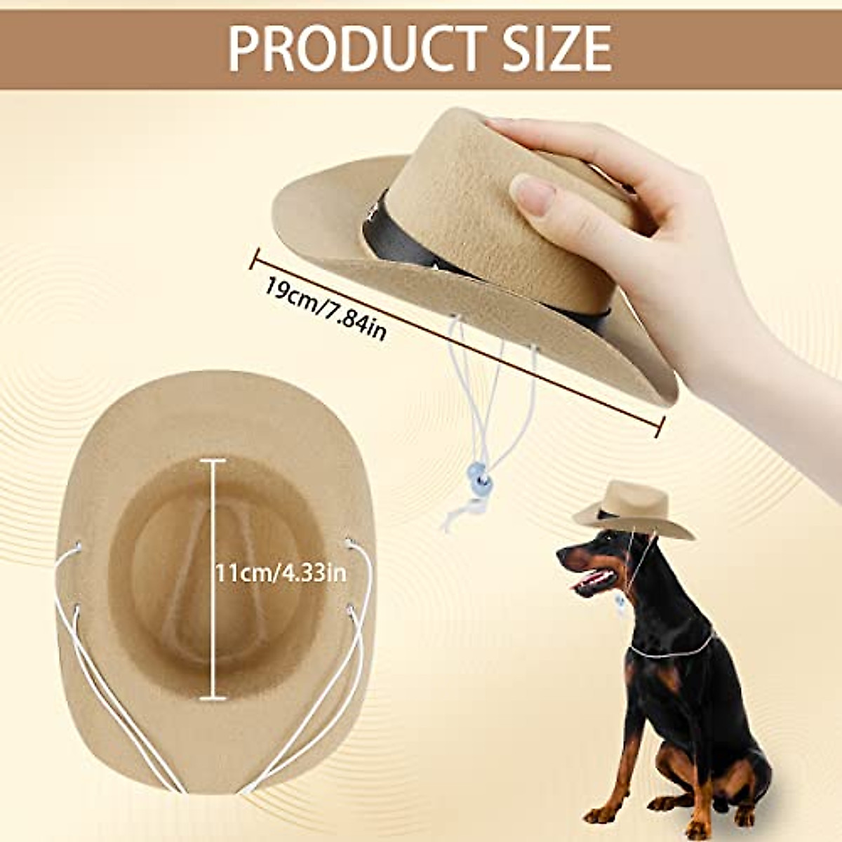 YOLUFER Pet Hat Costume Dog Cowboy Hat with Adjustable Strap, Party Cowboy Hats for Small Pets Puppy Cat (Light Coffee)