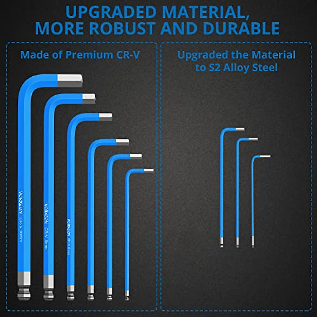 VORXEON 9PCS Allen Wrench Hex Key Set, Metric Long Ball End Allen Key Set L-key with Visible Coding for Bike Motorcycle Repair Furniture Assembly Household DIY (1.5mm-10mm)