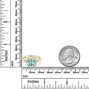 Gem Stone King 10K Yellow Gold Sky Blue Topaz and Diamond Engagement Ring For Women (2.74 Cttw, Gemstone Birthstone, Cushion Cut 8MM, Available in size 5, 6, 7, 8, 9)