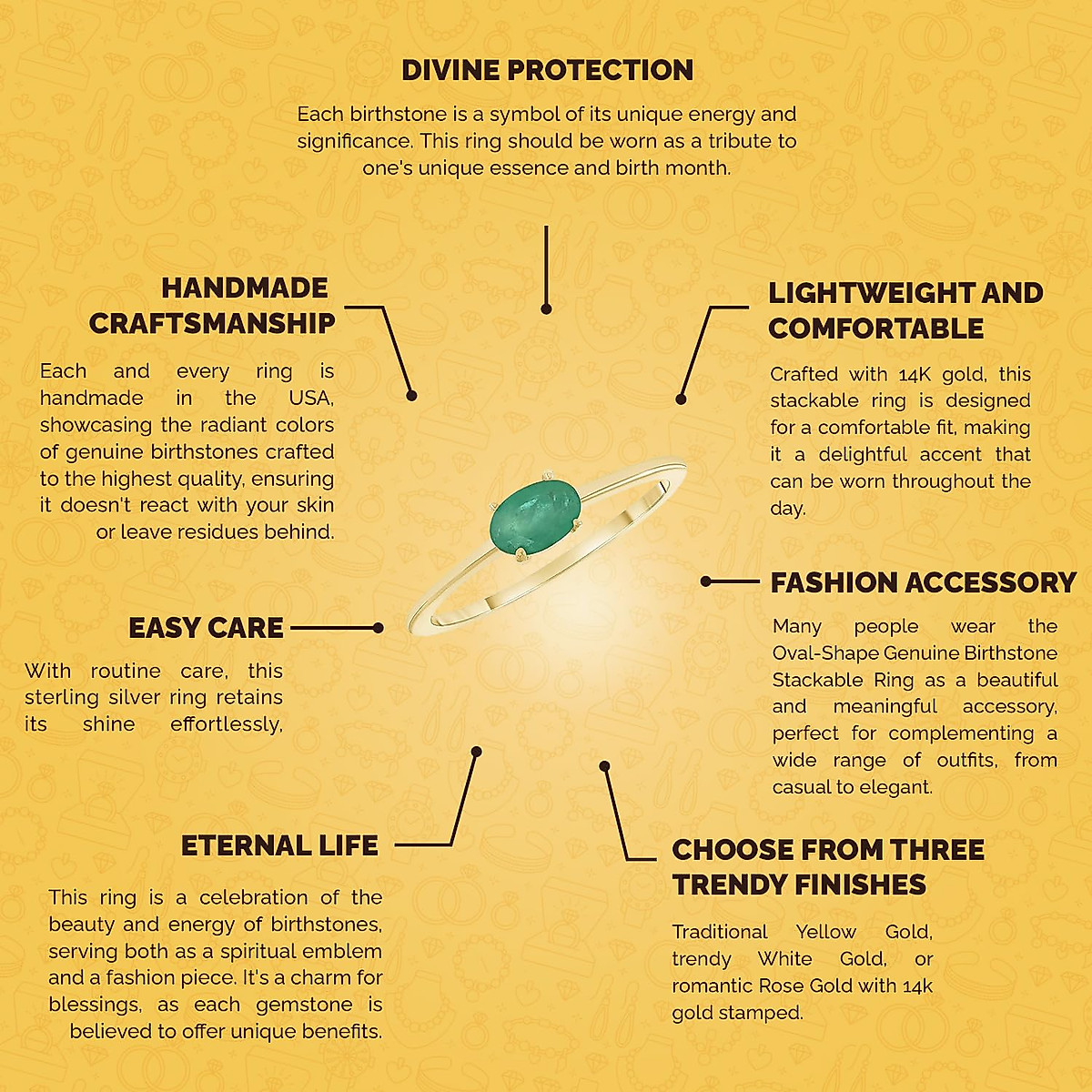 Takar Solid 10k Gold Solitaire Oval Shaped Genuine Birthstone Ring, Thin Stackable Gold Ring Band For Women, Oval Gemstone Rings, Birthday Gold Jewelry Gift for Her MADE IN USA.