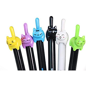 RECHENG retractable cat gel pens,Fine Point 0.5mm black ink,Cute kitty fun ball point pens for girls kids School Office Supplies,12pcs fun pens.