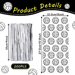 Outus 100 Pieces Volleyball Bags Volleyball Gifts Bags Volleyball Treat Bags Volleyball Print Cellophane Goody Bags with 200 Pieces Twist Ties for Birthday Party Supplies Goody Favor (Transparent)