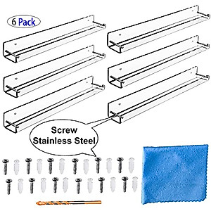 AMT 2 Pack Acrylic Floating Shelves, 15" L x 3.25" W, Clear Bathroom Wall Shelf, Bookshelves, Invisible Display for Office, Bedroom, Small Gap Allows Water to Escape, Free Screws & Drill Bit (Medium)
