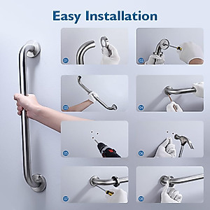 Decaura Anti Slip Shower Grab Bars, 18 inch Grab Bars for Bathtubs and Showers, Stainless Steel Safety Grab Bars for Handicap Disabled Elderly Senior Child Bathroom Shower Bath Handle 45 cm
