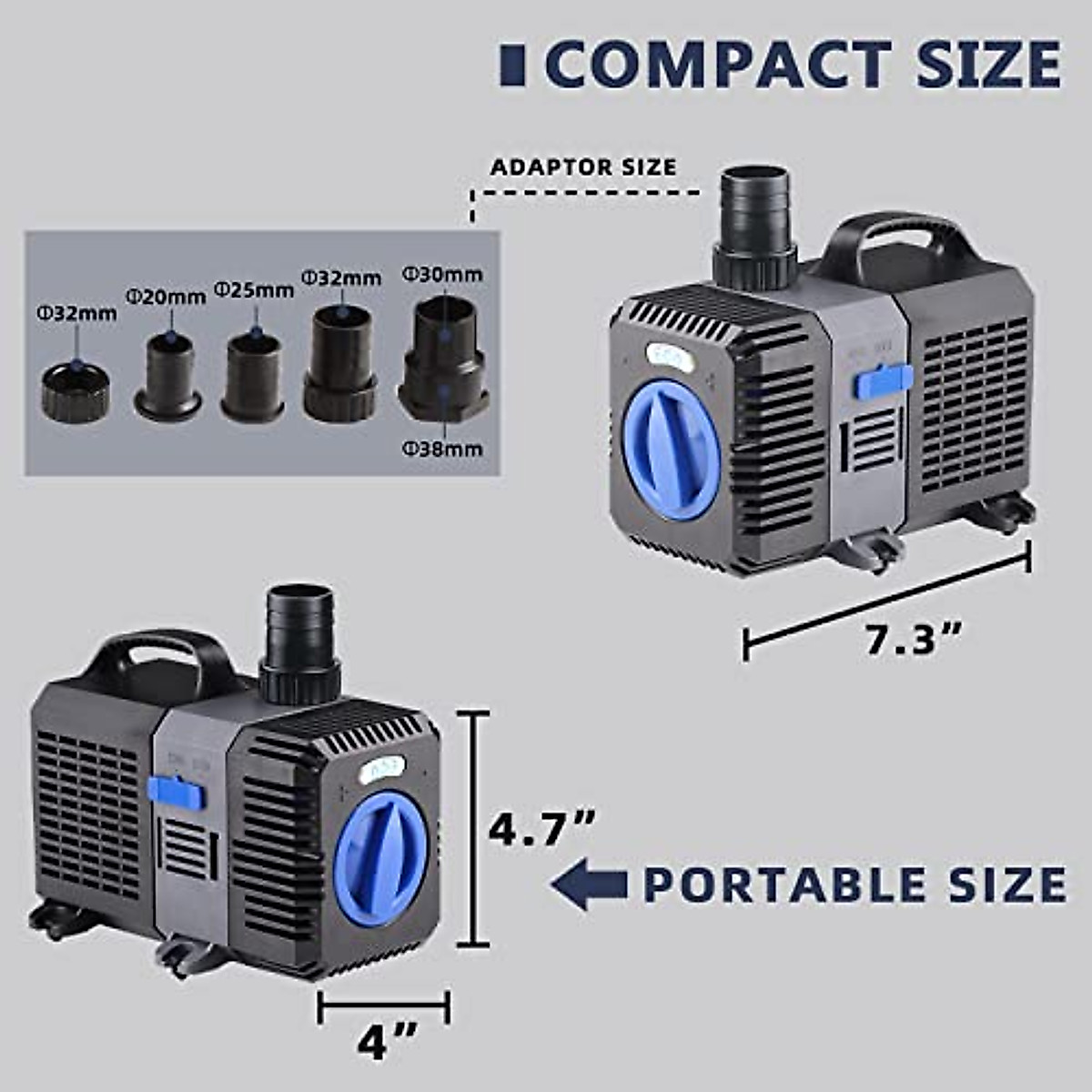 Trupow Flow Adjustable Frequency Electric Inline Garden Submersible Pond Filter Pump For Fish Tank Fountain Aquarium Waterfall Koi Salt Fresh Water (1000GPH)