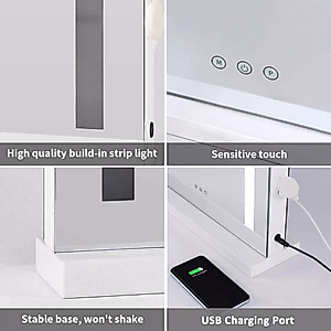 HOMPEN Makeup Mirror with Lights, Lighted Vanity Mirror, Table Top Lighted Beauty Mirror, Dimmable LED Light Strips, Hollywood Style Mirror