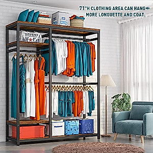 Raybee Free Standing Closet Organizer System,Clothing Rack with Shelves,Wardrobe Closet for 250+ Clothing Racks for Hanging Clothes 400 LBS Heavy Duty Clothes Rack Garment Rack 16"D x 47.33"W x 71"H