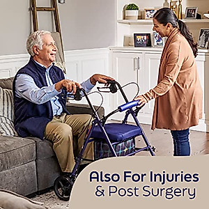 Medline Foldable Steel Rollator w/Seat, Microban, 8” Wheels – Upright Walker for Injuries, Seniors, Adults & Bariatric up to 300 lbs., White