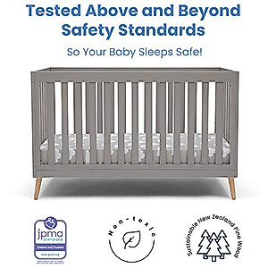 Delta Children Essex 4-in-1 Convertible Baby Crib, Grey with Natural Legs + Delta Children Twinkle Galaxy Dual Sided Recycled Fiber Core Crib and Toddler Mattress (Bundle)