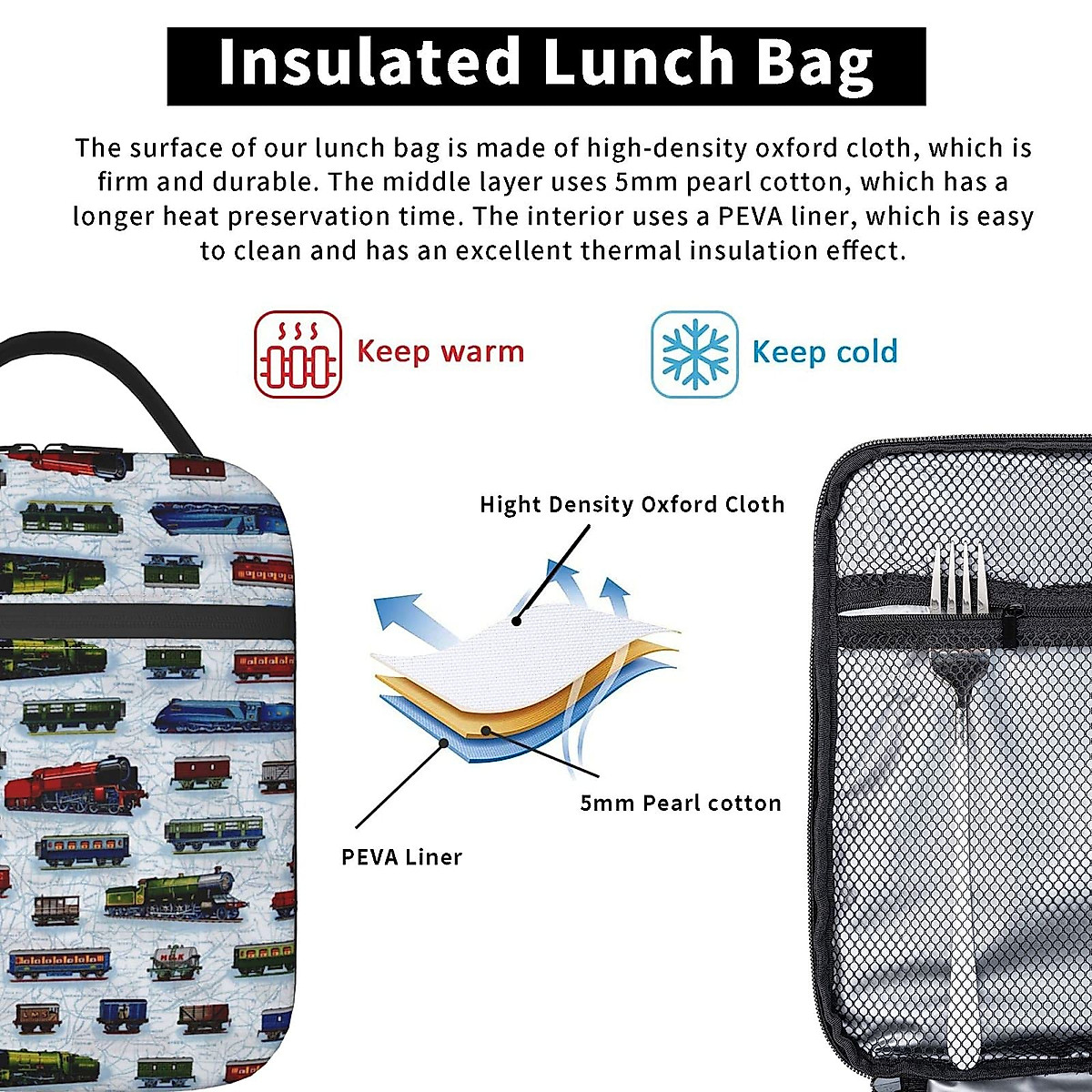 FUNCOOLCY Train Cars Insulated Reusable Lunch Box for WomenMen capacity 12 Cans,Portable Lunch Bag for Office Picnic Hiking, One Size