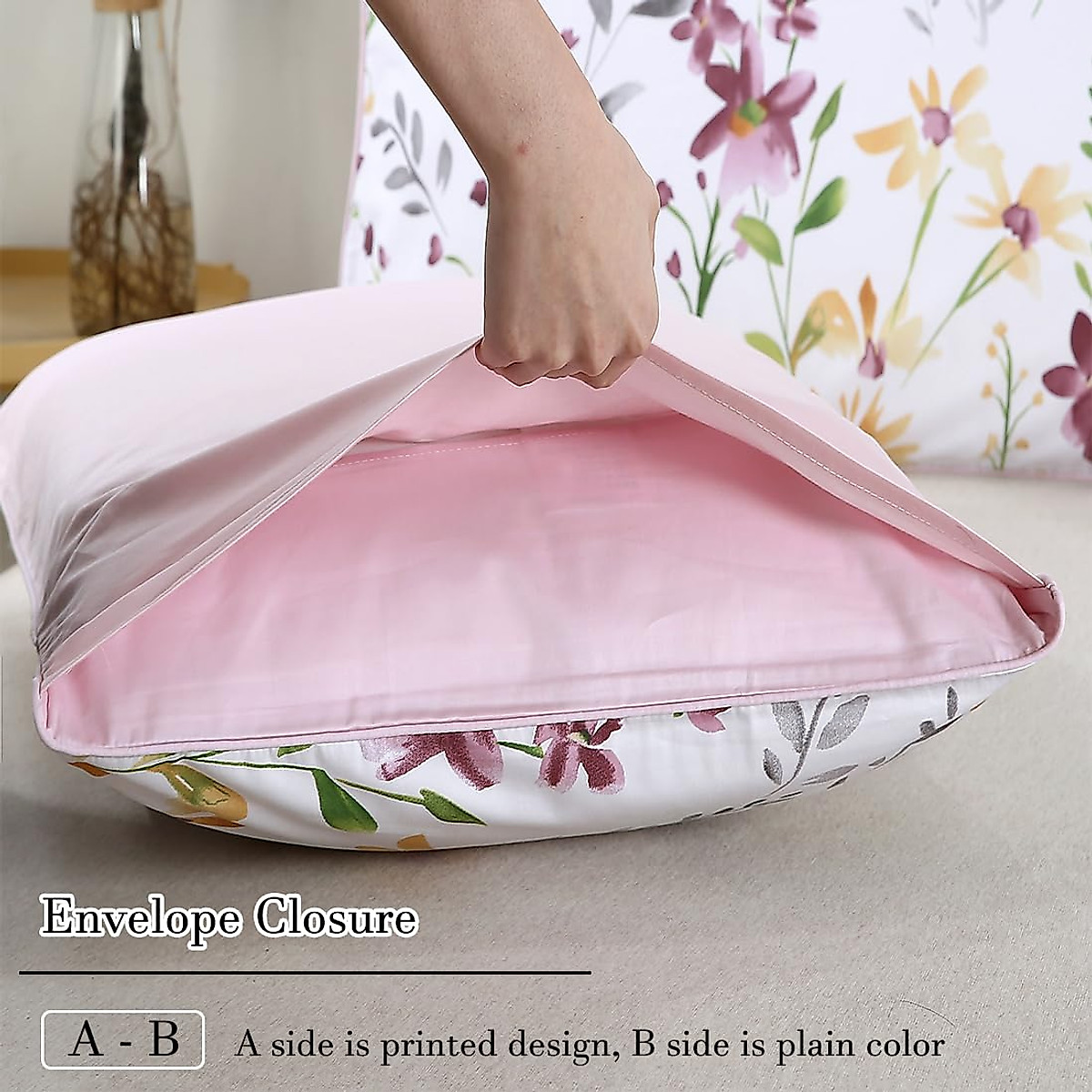 WINLIFE 100% Cotton Pillowcases Garden Floral Printed Pillow Cases Set of 2 Pillow Cover (Standard Queen 20x30'', Lilac)