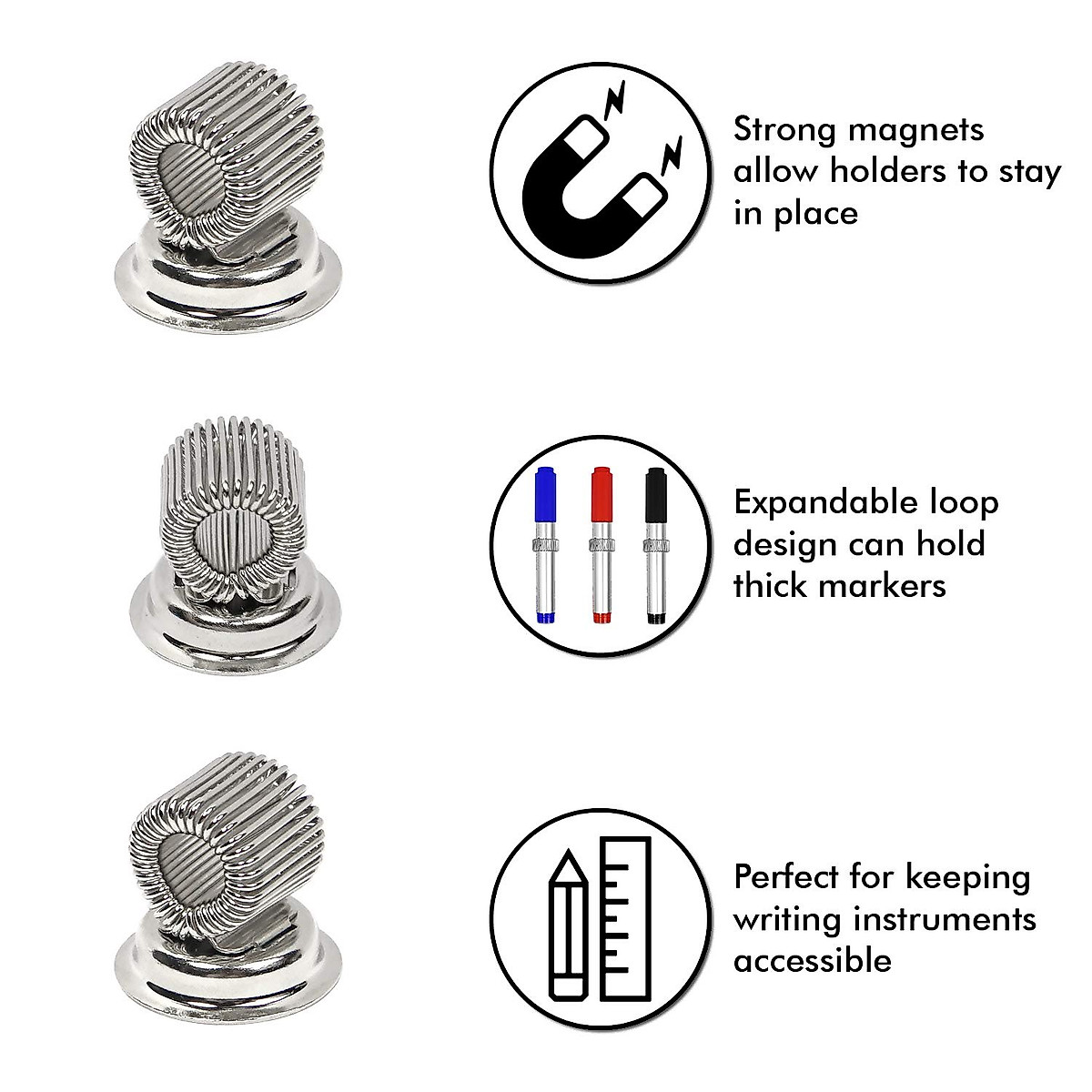 Magnetic Pen Holder Clips Refrigerator Magnet Pen Marker Clip Holder, Fridge Whiteboard Erase Board Bulletin Board Map Accessories (3 Magnet)