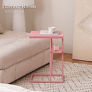 Yoobure C Shaped End Table, Side Table for Couch and Bed, Small Side Table for Small Spaces, Living Room, Bedroom, Rustic Snack Table