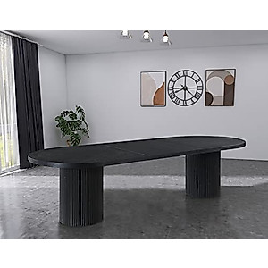 Meridian Furniture 725Black-T Belinda Collection Mid-Century Modern Solid Wood Black Oak Veneer Dining Table, Oval Design, Fluted Bases, 2 Leaves Included, 90"/106.5"/123" W x 47.5" D x 31" H, Black