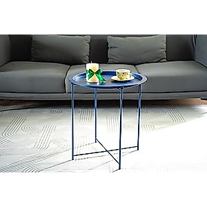 Nohle End Table for Living Room,Accent Table Round Tray Tables with Storage,Small Nightstand,Metal Side Table 18.5in. (Royal Blue)