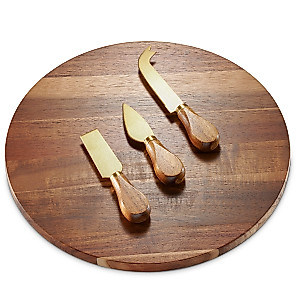 Godinger Cheese Board and Knife Set, Charcuterie Boards for Meat, Acacia Wood Boards with Tools, Cutting Board, Housewarming Gift Set