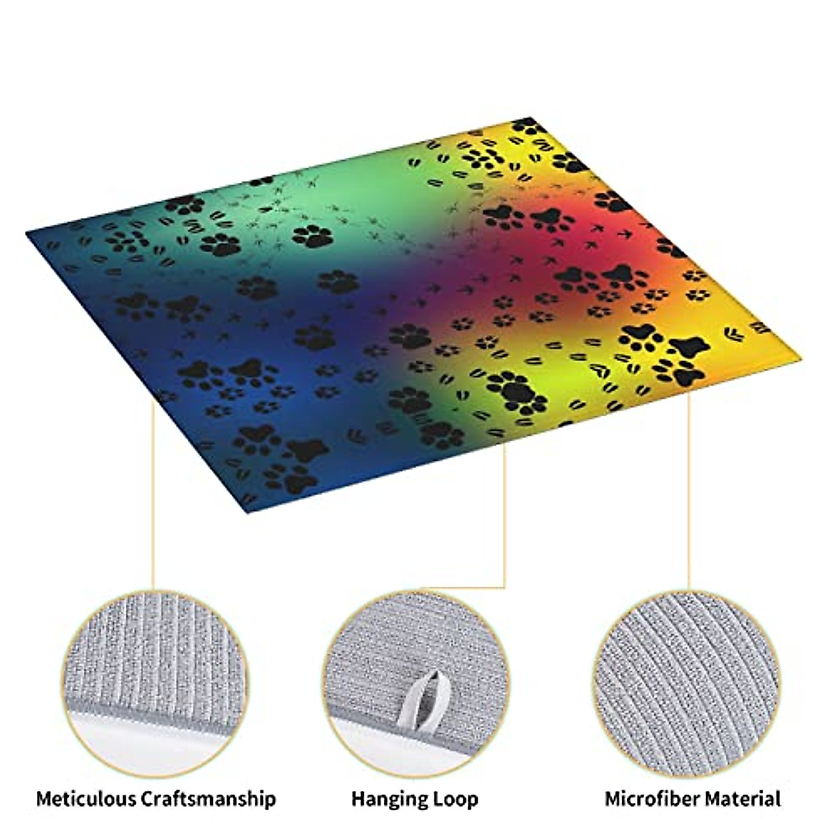 Paw Prints Pattern Printed Drying Mat For Kitchen Ultra Absorbent Microfiber Dishes Drainer Mats Non-Slip Silicone Quick Dry Pad - 18 X 16inch