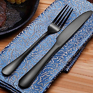 Wildone 60-Piece Black Silverware Set, Stainless Steel Flatware Cutlery Set Service for 12, Tableware Eating Utensils Include Knives/Forks/Spoons, Mirror Polished, Dishwasher Safe