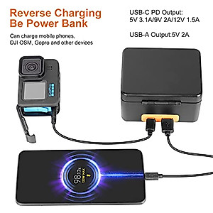 ZGCINE PS-G10 GoPro Charging case for Gopro Hero 10 Hero 9/8/7/6/5 Battery, Built-in 10400 mAh Rechargeable Battery, Fast Charging with USB-C Input&Output USB-A Output, Small and Portable