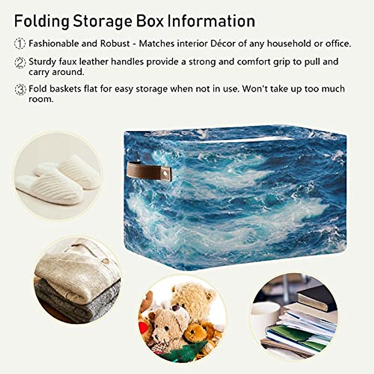TropicalLife Rectangular Storage Bin Cube Ocean Sea Beach Foldable Organizer Basket with Handles, Hawaii Theme Collapsible Storage Box for Kids Toy Shelf Closet Nursery