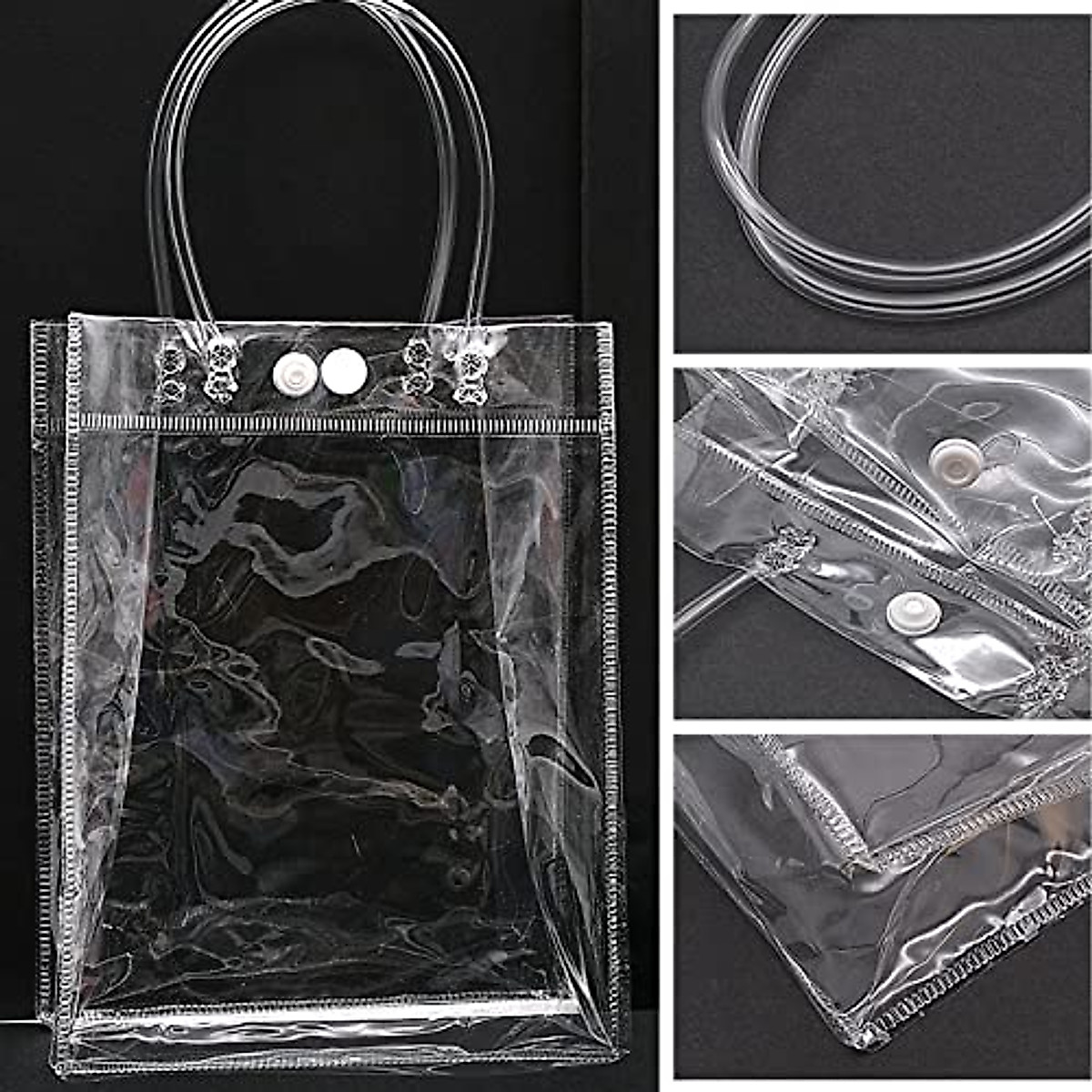 inheming 10 PCS Clear Gift Tote Bags for Party Favor, 5.9 x 2.8 x 7.9 inch Transparent Gift Wrap Bag with Handles, Reusable Shopping Retail Business Boutique Birthday Wedding Party Favor Bags