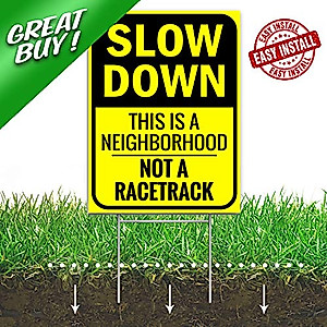 Bigtime 2 X Slow Down Sign 16" x 12" - Double-Sided Kids At Play Signs with Metal H-Stake for Neighborhoods - Durable & Funny Slow Man Sign for Ensuring Child Safety - Thoughtful Gift Idea