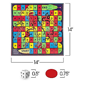 Gamie Snakes and Ladders Board Game for Kids, Complete Set with Board, 6 Pegs, and Dice, Classic Fun for Family Game Night and Classroom, Best Birthday Gift Idea for Boys and Girls