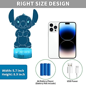 JMMFIDY Stitch Night Lights - 3D LED Intelligent Remote Control, Children's Room Decoration, Christmas & Children's Day Gift