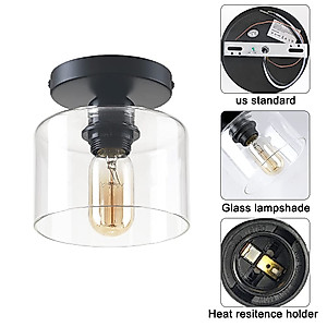 Deamakk Modern Semi-Flush Mount Ceiling Light, Rustic Ceiling Light Fixture for Closet, Hallway, Kitchen, Dining Room, Farmhouse Lighting, Matte Black Finish, Clear Glass Shade, E26, 5.9 inch