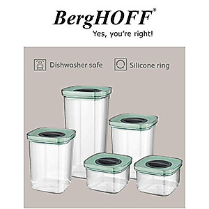 BergHOFF LEO 5Pc PP Smart Seal Food Containers Set Square Green Leakproof Airtight Twist-lock System