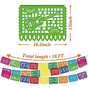 CHolic Mexican Papel Picado Banner, Fiesta Banner, 18 Feet Long Plastic Fiesta Banners for Mexican Party Decorations Fiesta Party Decorations