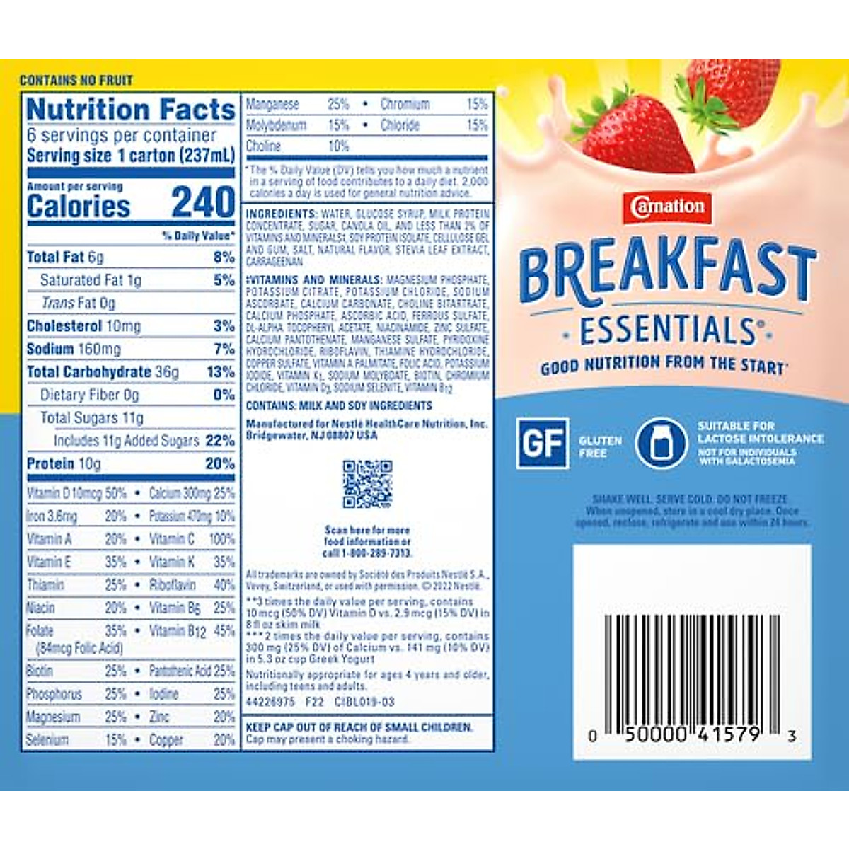 Carnation Breakfast Essentials Ready-to-Drink, Creamy Strawberry, 8 FL OZ Bottle (Pack of 6) (Packaging May Vary)