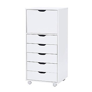 Naomi Home Carly 6-Drawer Office Storage File Cabinet on Wheels, Mobile Under Desk Filing Drawer Unit, Craft Storage Organization for Home, Office – White