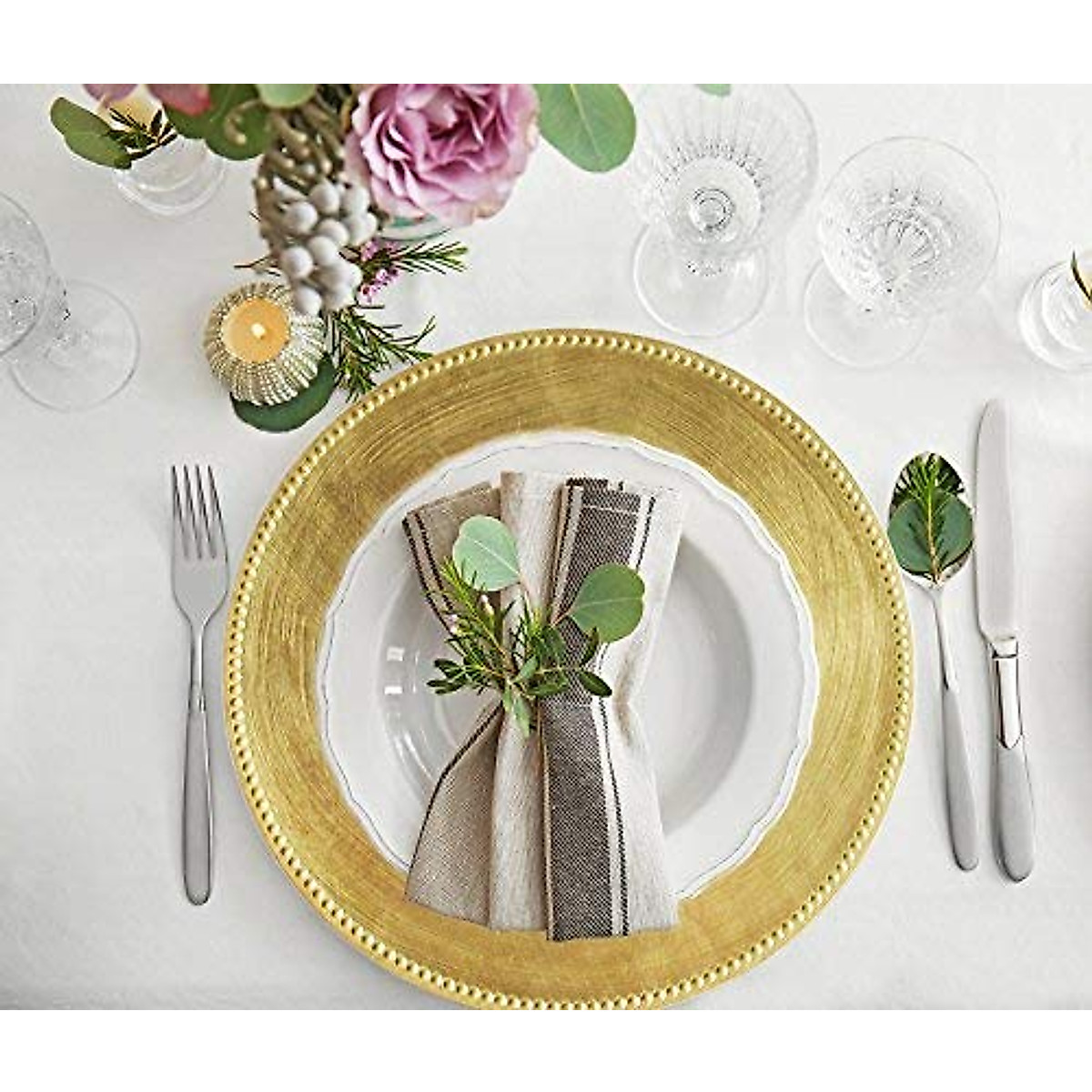 Tiger Chef Round Charger Plates Gold Beaded Dinner Chargers - 13-inch Wedding Charger Plates (48 Pack)