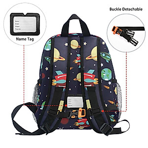 OREZI Outer Space Rocket Planets Star Astronaut Toddler Backpack for Boys Girls,Kid's Backpack Schoolbags for Kindergarten Preschool Toddler Travel Bag Snack Bag With Chest Clip