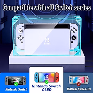Fwieurow Upgraded Dust Cover, 16 Led Color Lampholders, 4-Mode Dimming, Suitable For Nintendo Switch/OLED, Acrylic Transparent Waterproof, Dustproof Bottom Box, Cool Switch Accessories
