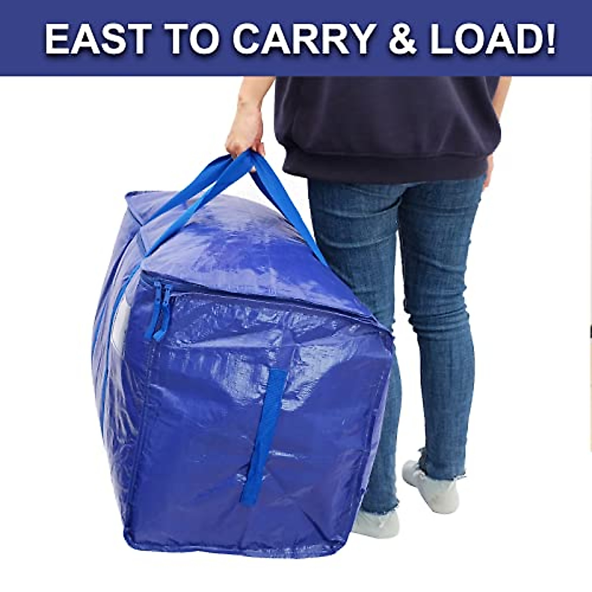 2-Pack Extra Large Moving Bags Heavy Duty Reusable Moving Totes Storage Bag Boxes Containers for Space Saving Storage, Carrying, Travelling, College Dorm Packing, Blue