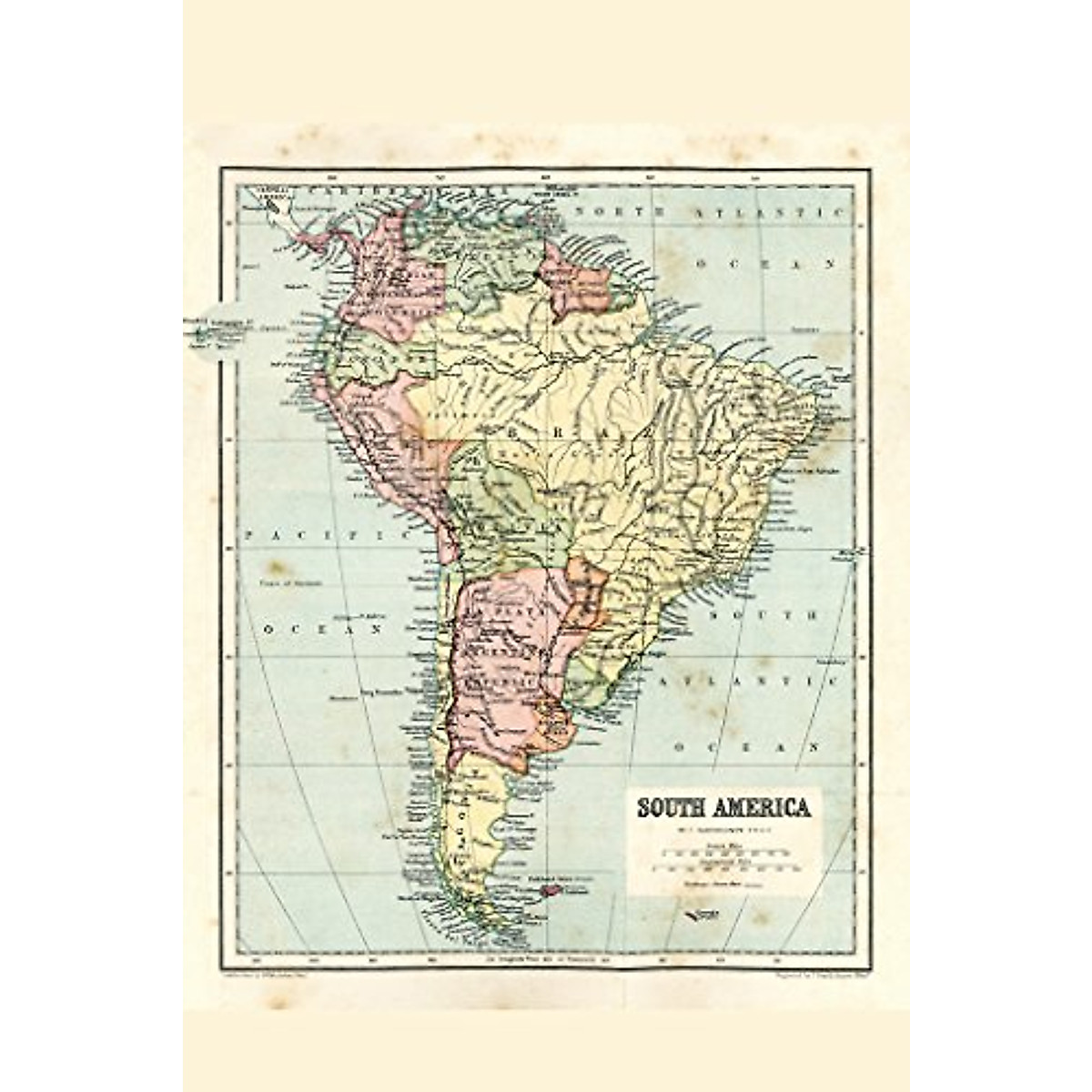 South America 19th Century Antique Style Map Travel World Map with Cities in Detail Map Posters for Wall Map Art Wall Decor Geographical Illustration Travel Cool Wall Decor Art Print Poster 12x18