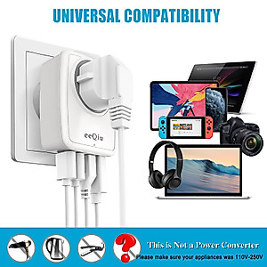 European Travel Plug Adapter, eeQiu International Travel Adapter with 4 USB Ports, American Outlets - 5 in 1 European Plug Adapter for US to Europe EU Country Like Germany, Spain, Italy, France.