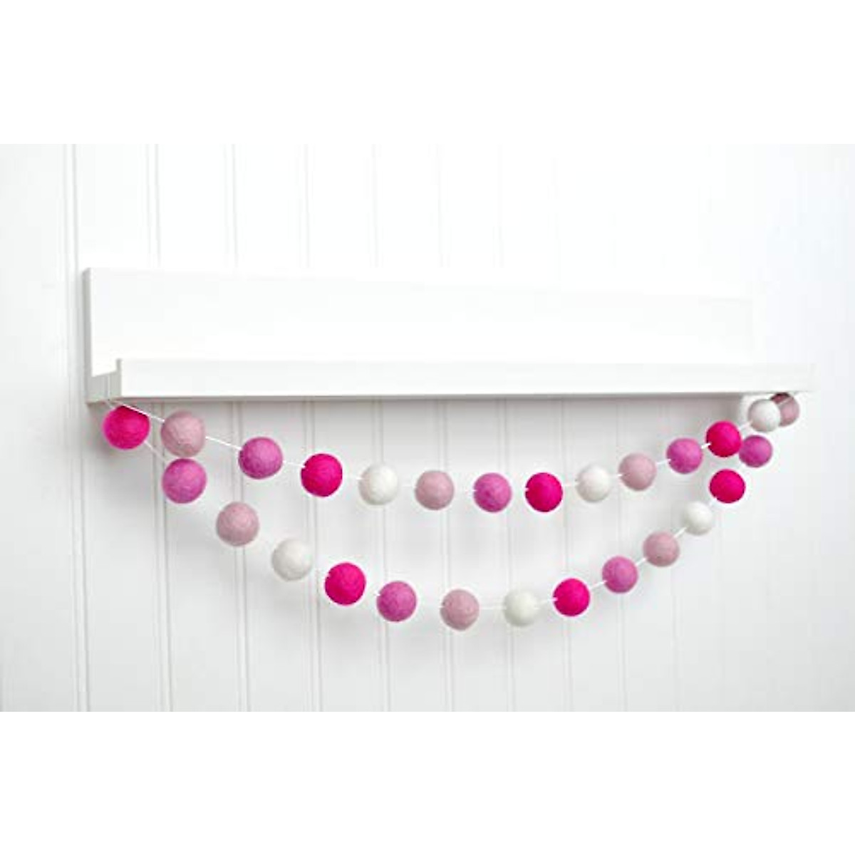 Valentine's Day Felt Ball Garland - Hot Pink, Bubblegum, Light Pink, White - 1" (2.5 cm) felt balls
