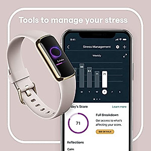 Fitbit Luxe Fitness and Wellness Tracker with Stress Management, Sleep Tracking and 24/7 Heart Rate, One Size S L Bands Included, Lunar White/Soft Gold Stainless Steel, 1 Count