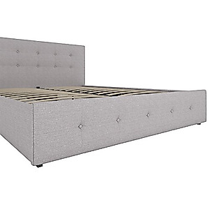 DHP Rose Upholstered Platform Bed with Underbed Storage Drawers and Button Tufted Headboard and Footboard, No Box Spring Needed, Queen, Gray Linen