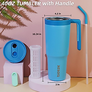 BJPKPK 40oz Tumbler With Handle And Fruit Infuser Insulated Tumblers With Lid And Straw Stainless Steel Travel Coffee Thermal Cup,Blue