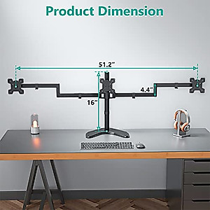 WALI Free Standing Triple LCD Monitor Fully Adjustable Desk Mount Fits 3 Screens up to 27 inch, 22 lbs. Weight Capacity per Arm (MF003), Black