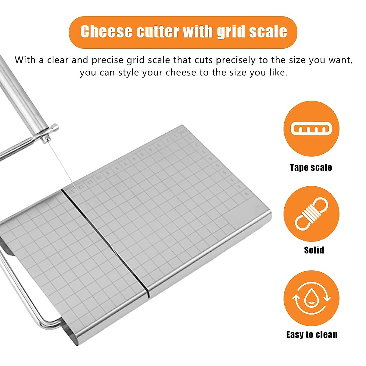 QWLWBU Stainless Steel Cheese Slicer Cutter Multipurpose Cheese Slicer Food Cutter with 6 Replacement-wires Cheese Cutter Board with Accurate Size Scale Cheese Cutter(COLOR:silver)